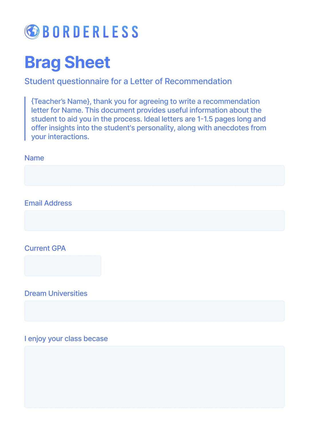 Request Letters of Recommendation | Borderless | Borderless